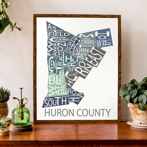 Typographic Map of Huron County Ontario County Map Print - Etsy