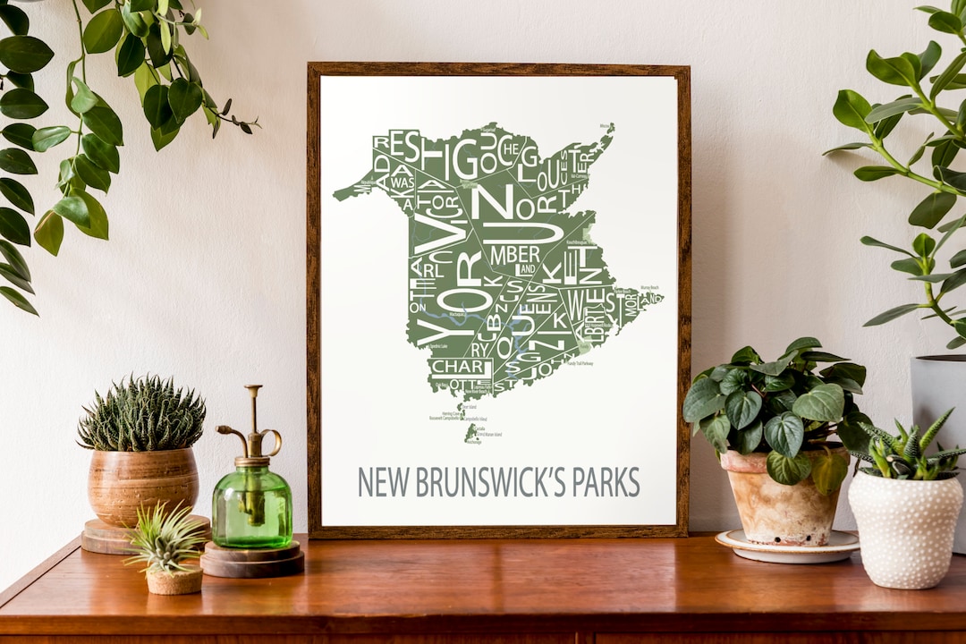 Typographic Map of Parks in New Brunswick | New Brunswick Parks Map ...