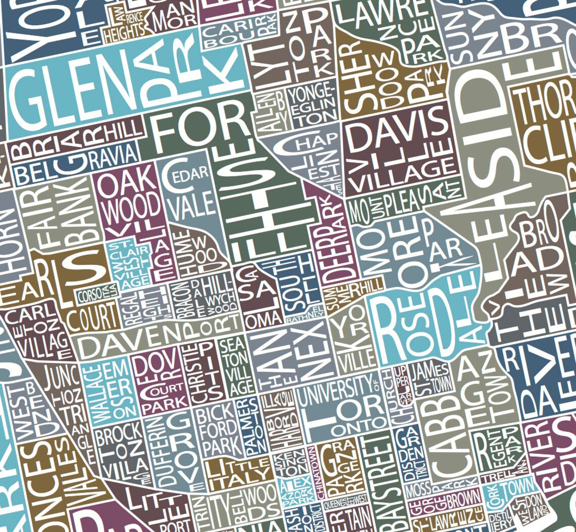 Typographic Map of Cabbagetown Toronto Ontario Canada | Etsy