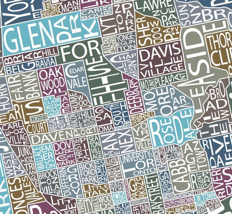 Typographic Map of Cabbagetown Toronto Ontario Canada | Etsy