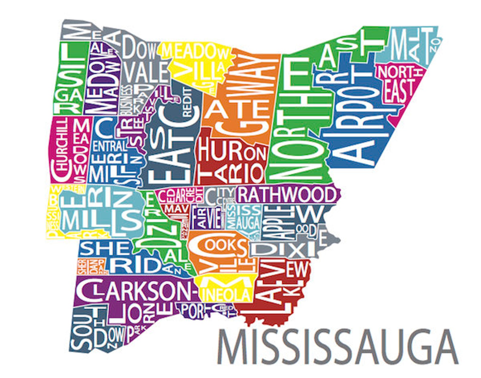 Typographic Map of Mississauga Neighbourhood Map City Map - Etsy Canada