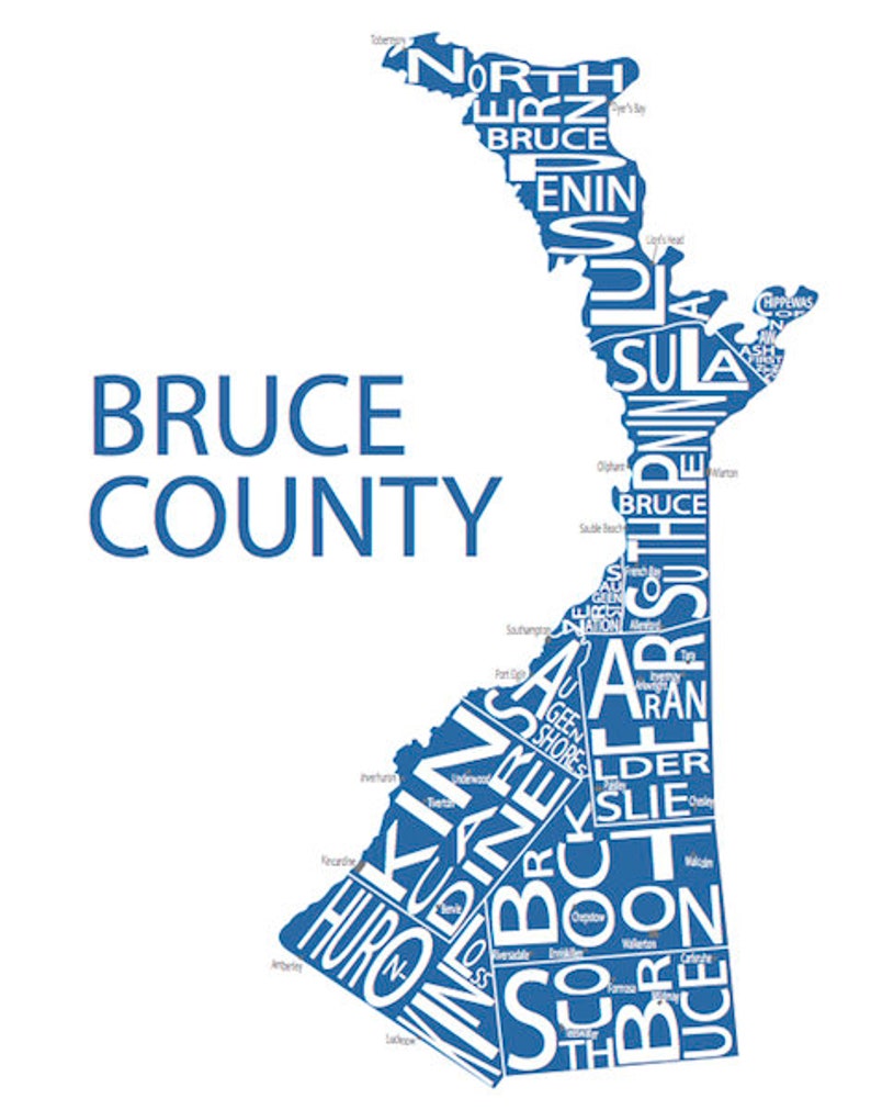 Typographic Map of Bruce County Ontario County Map Print - Etsy Canada