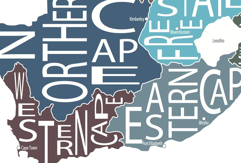 Typographic Map of South Africa Country Map Art African | Etsy