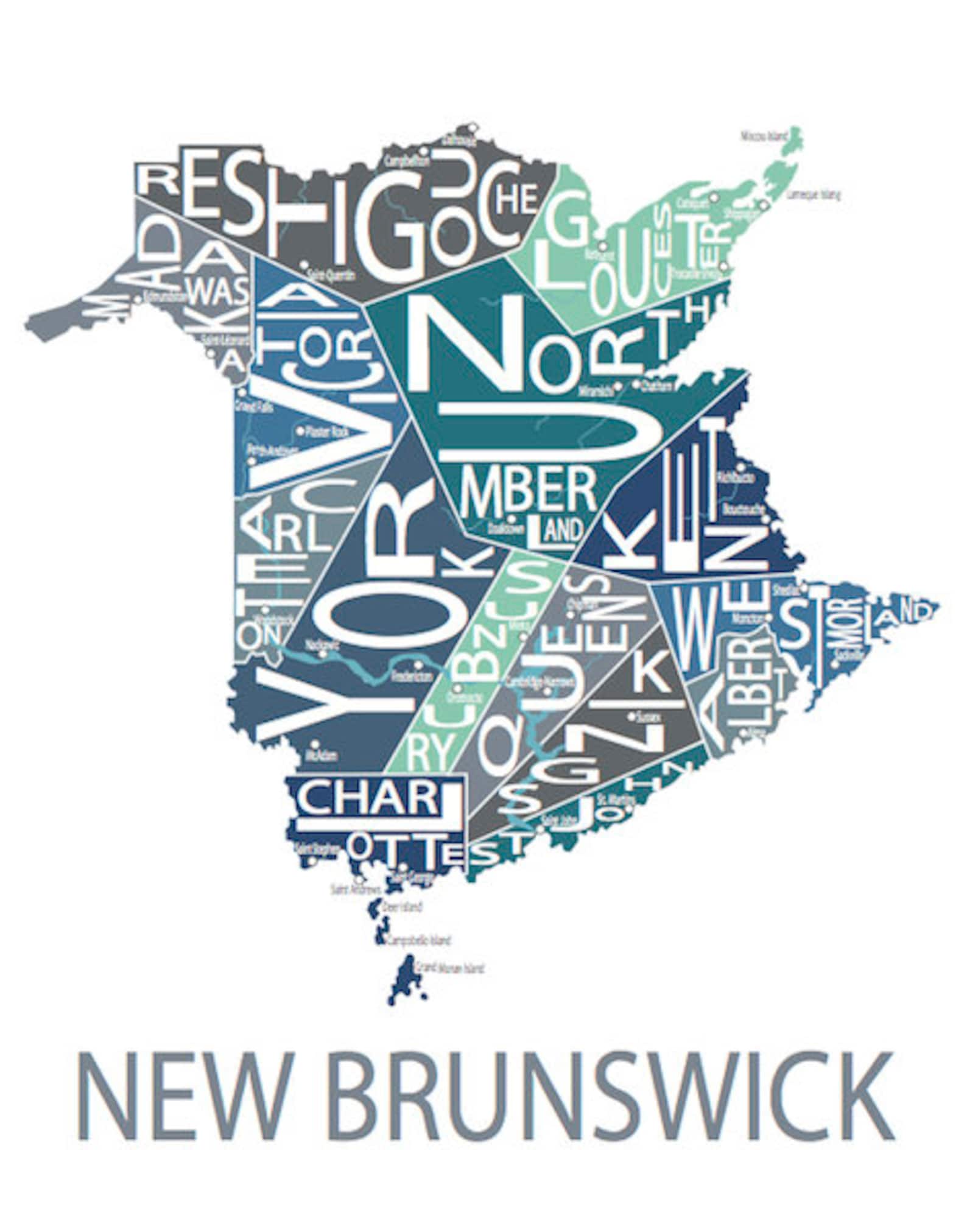 Typographic Map of Prince Edward Island Map of PEI Canada | Etsy