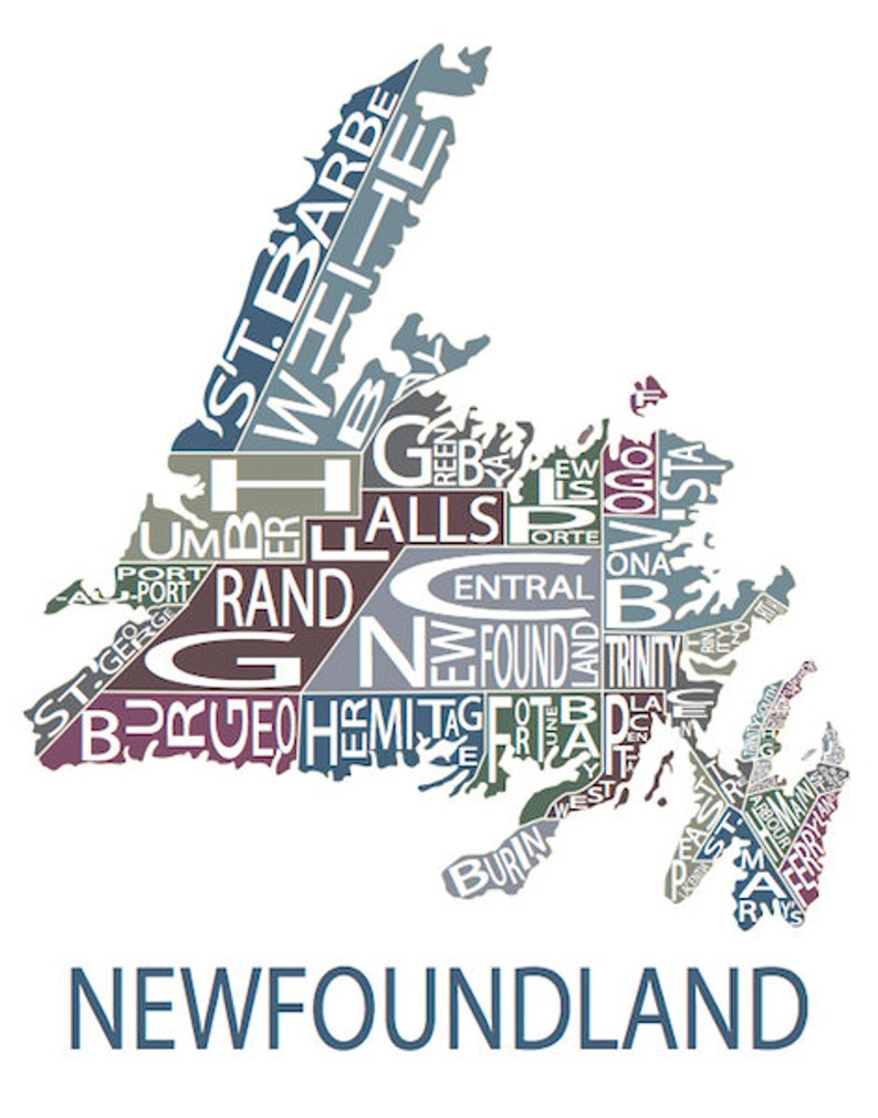 Typographic Map of Bell Island, Newfoundland | Avalon Peninsula ...