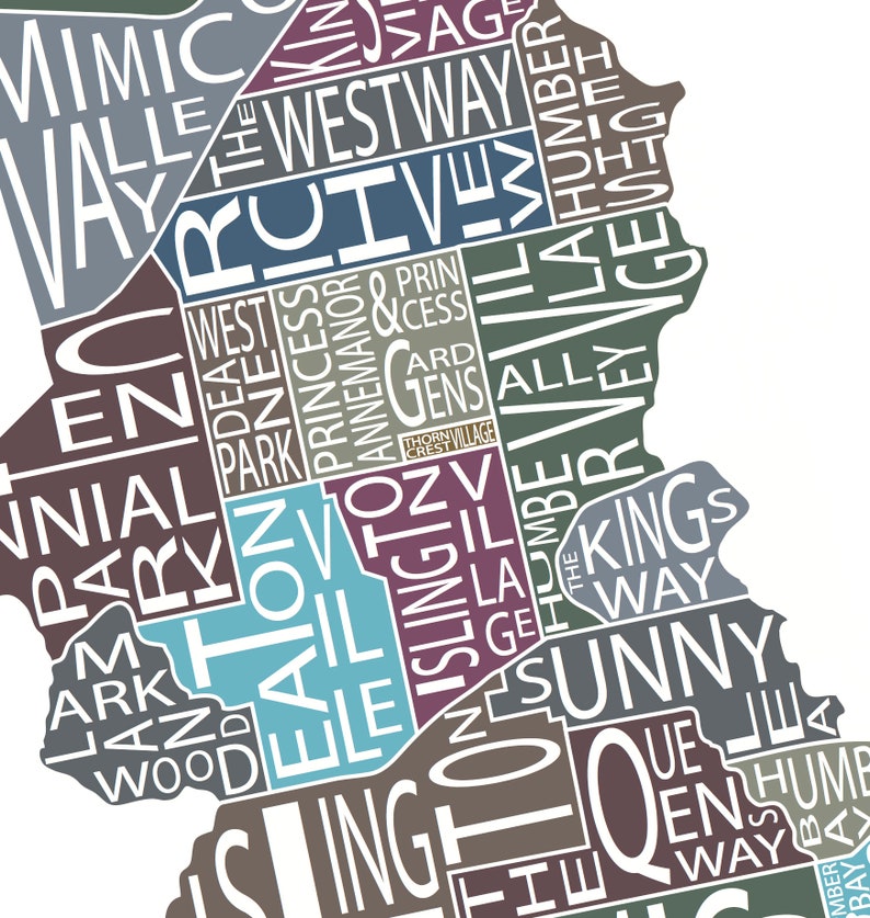 Typographic Map of Etobicoke in Toronto Neighbourhood Map | Etsy