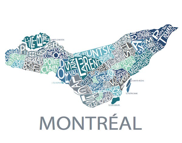 Typographic Map of the Pointe-claire Neighbourhood in Montreal, Ontario ...