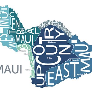 Typographic Map of Maui, Hawaii | Island Map | Hawaiian Map | USA Map ...