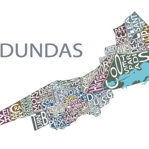 Typographic Map of Dundas, Ontario | Neighbourhood Map | Hamilton City ...