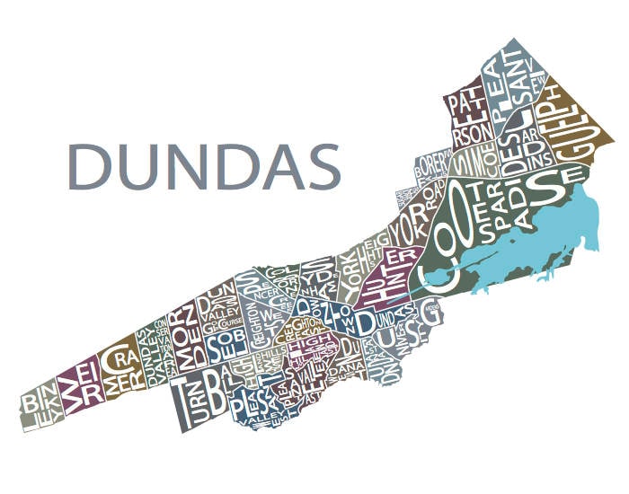 Typographic Map of Dundas Ontario Neighbourhood Map | Etsy Canada