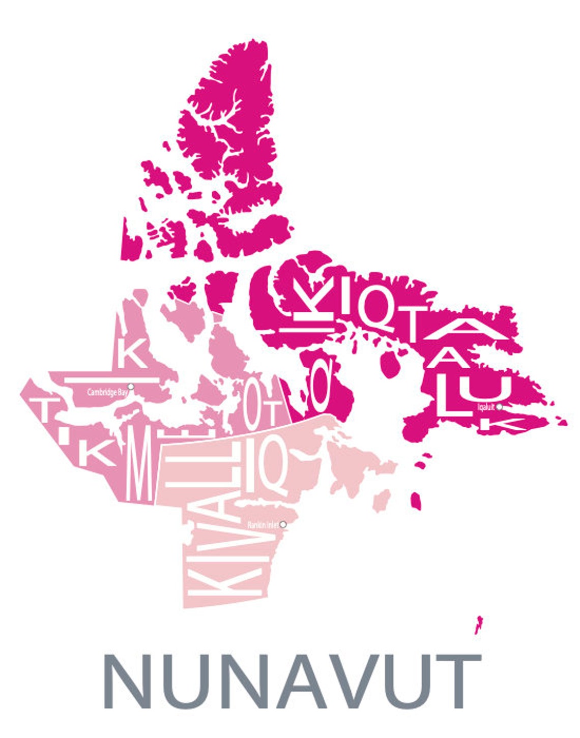 Typographic Map of Nunavut Territory Canada Territorial Map | Etsy Canada