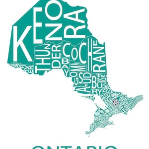 Typographic Map of Ontario | 49 Municipalities Map | Provincial Map ...