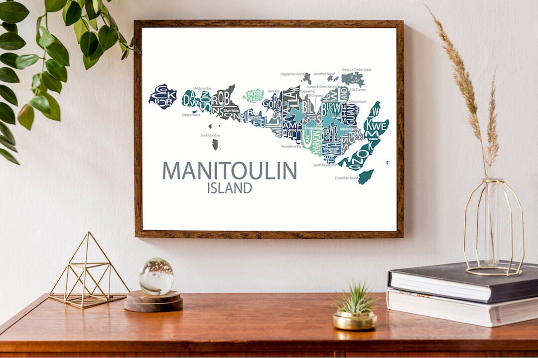 Typographic Map of Manitoulin Island | Manitoulin Map | Ontario Island ...