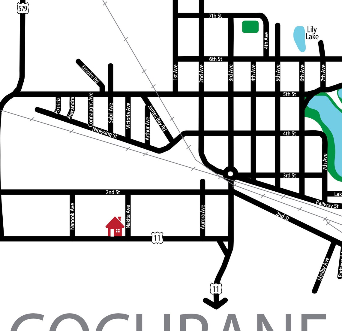 Typographic Map of Cochrane, Ontario | Canadian Map | Hometown Map ...