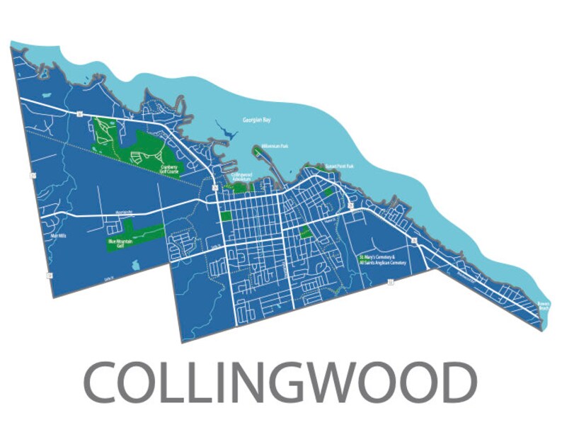 Typographic Map of Collingwood Ontario Map Poster City Map - Etsy Canada