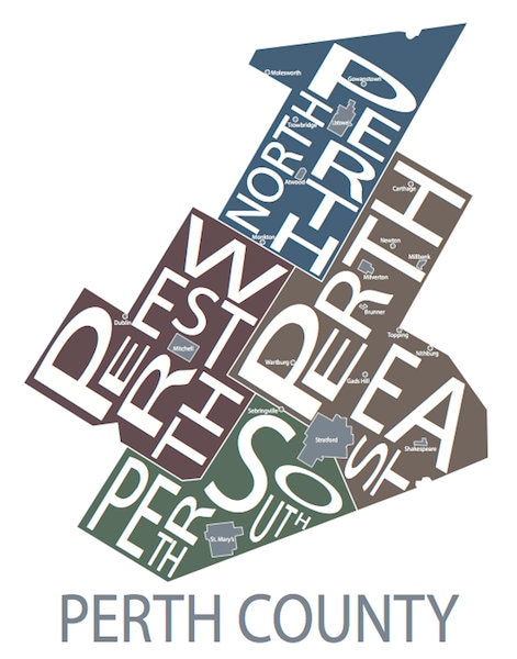 Typographic Map of Perth County, Ontario | County Map Print | Canadian ...