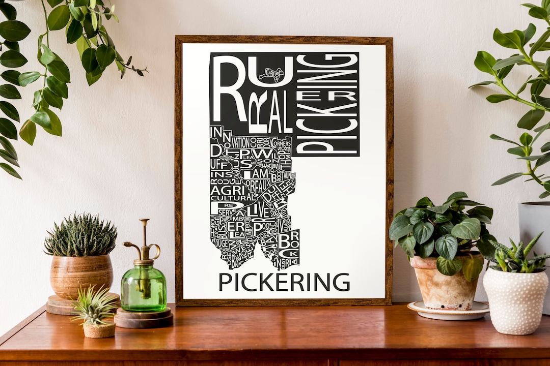 Typographic Map of Pickering, Ontario | Durham Region City Map ...
