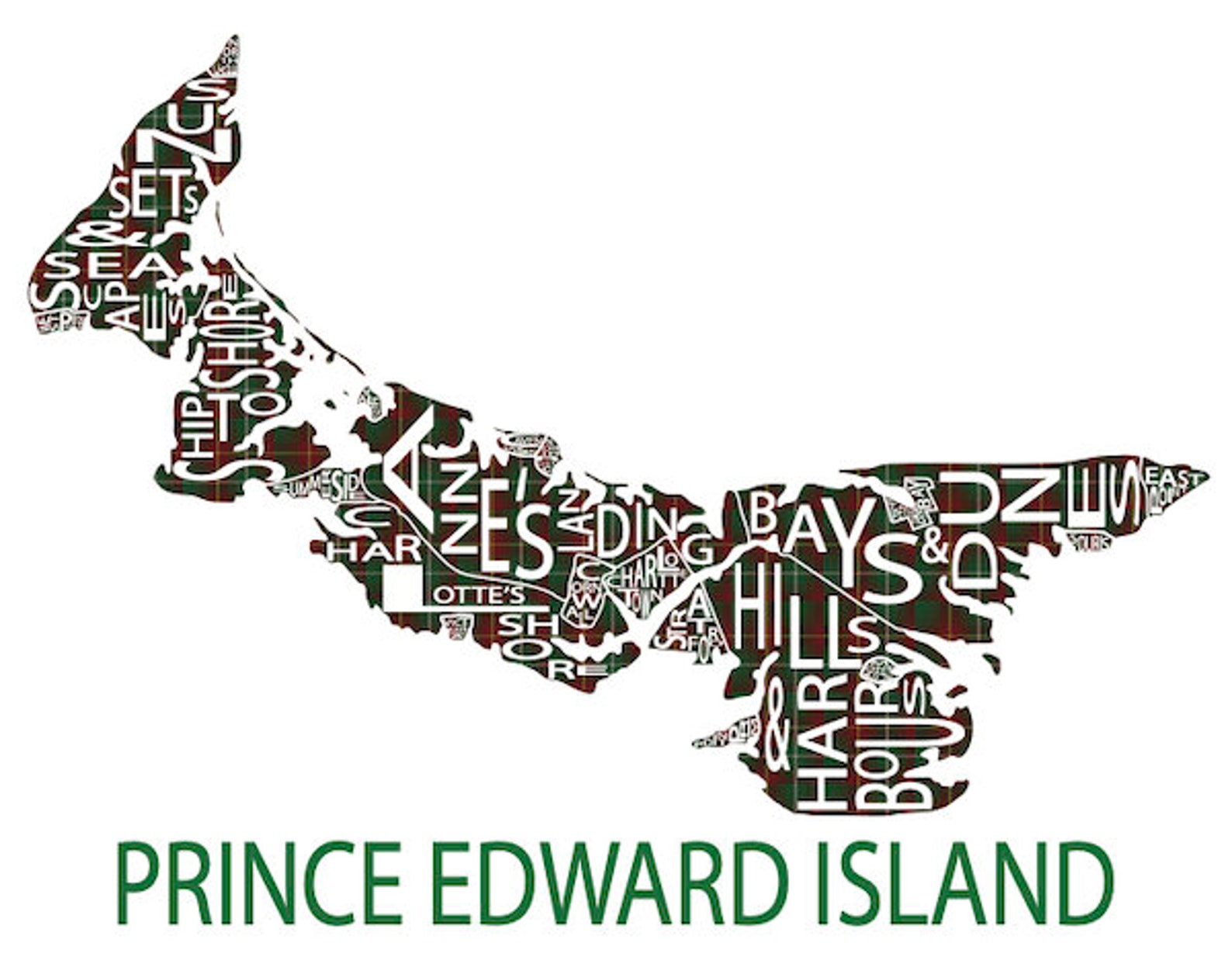 Typographic Map of Prince Edward Island | Map of PEI, Canada ...