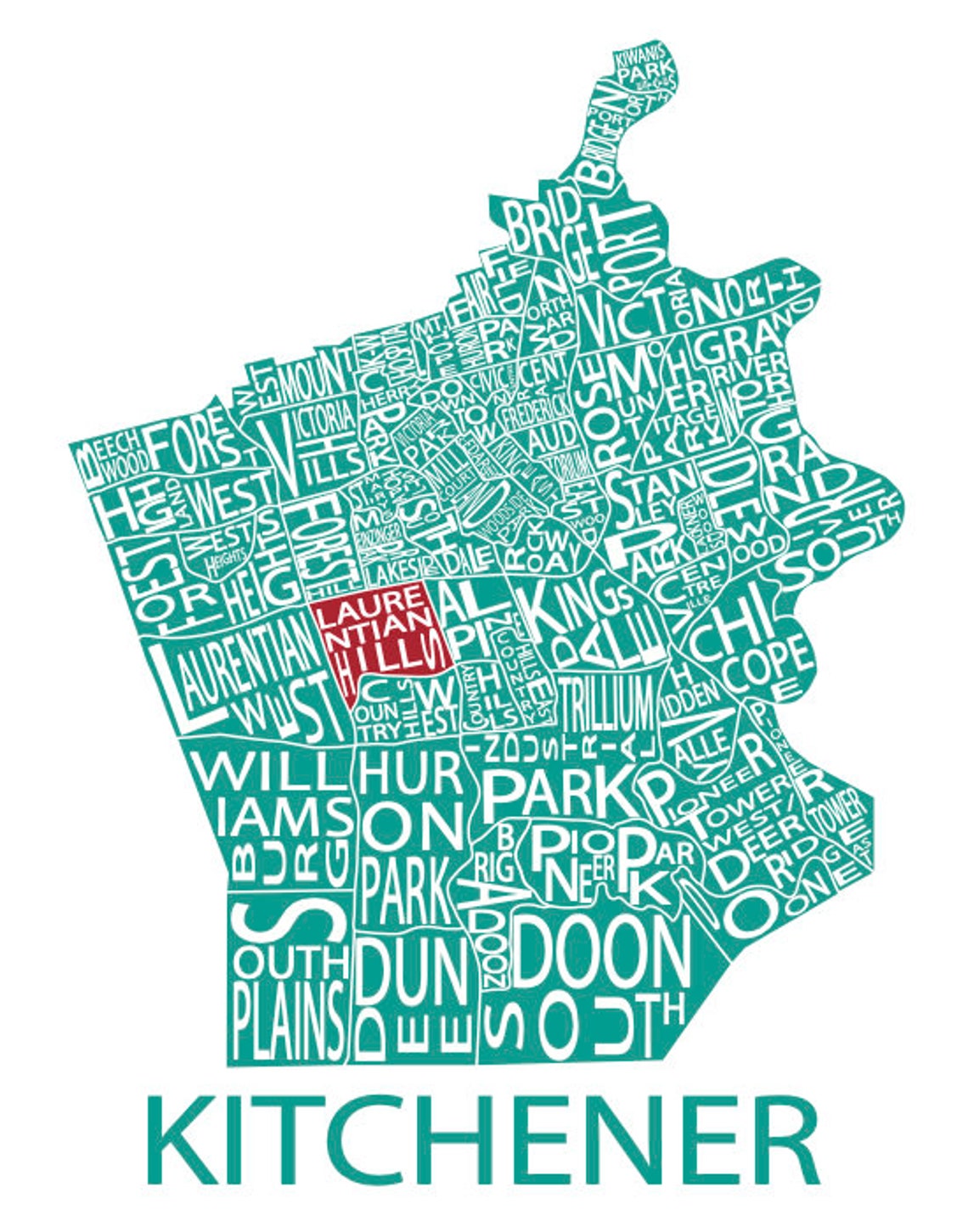 Typographic Map of Kitchener Ontario City Map Print | Etsy