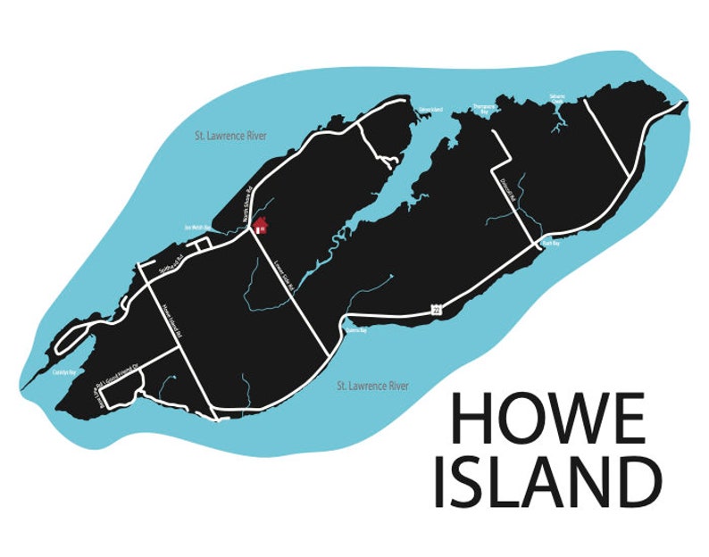 Typographic Map of Howe Island, Ontario, Canada | Thousand Islands ...