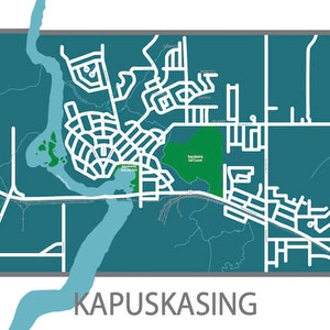 Typographic Map of Kapuskasing, Ontario | Cochrane District | City Map ...