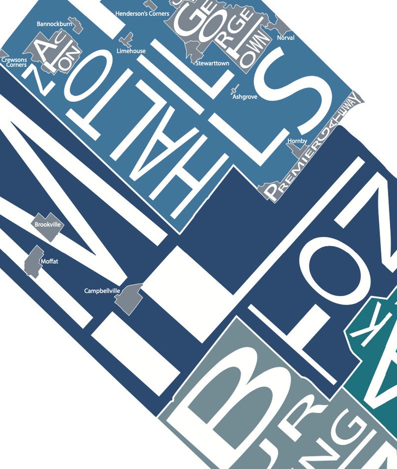 Typographic Map of Halton Region, Ontario | Burlington, Halton Hills ...