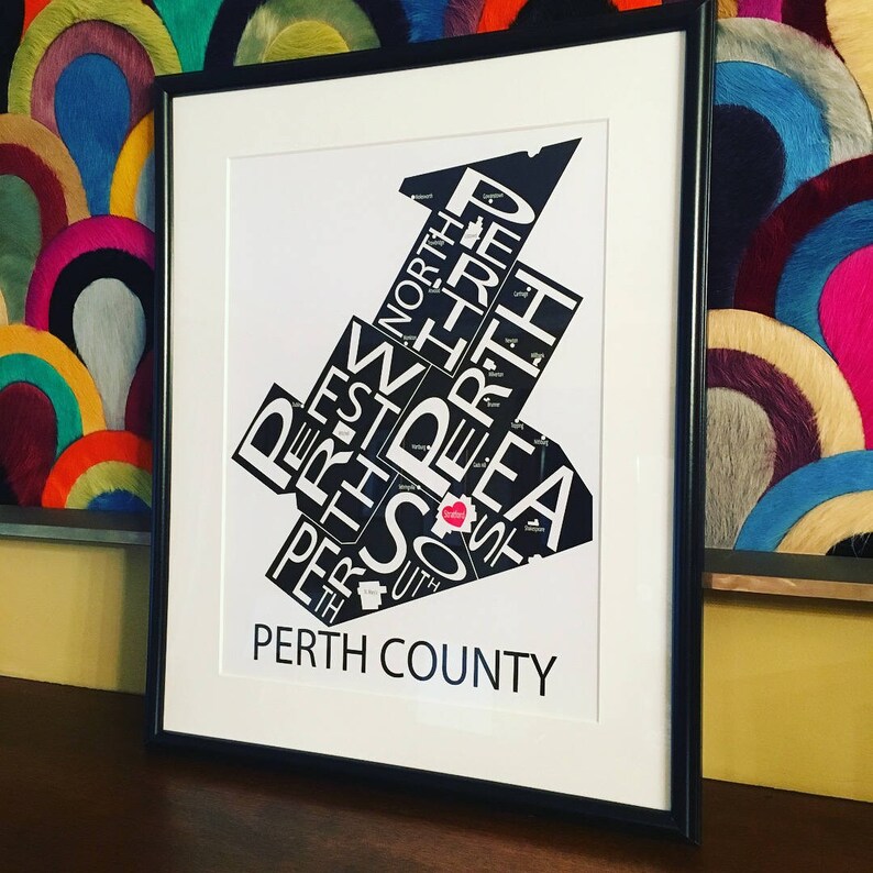 Typographic Map of Perth County Ontario | Etsy