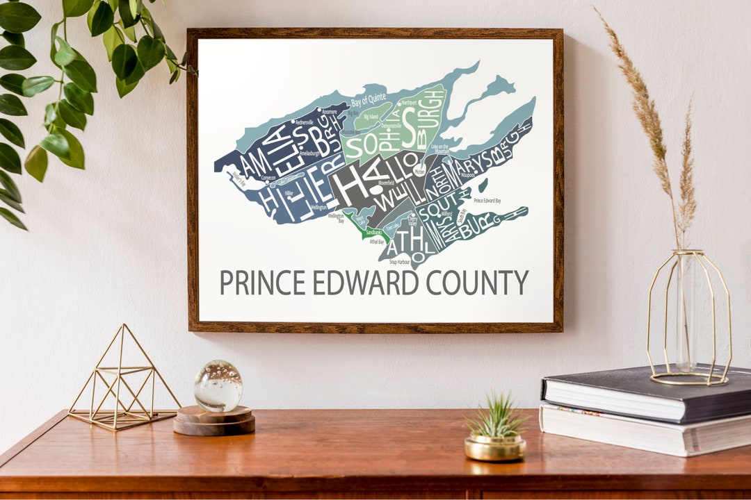 Typographic Map of Prince Edward County County Map Print - Etsy