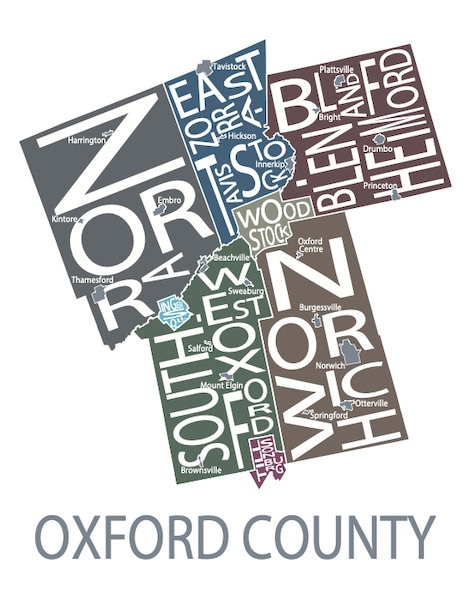 Typographic Map of Oxford County Ontario Woodstock | Etsy