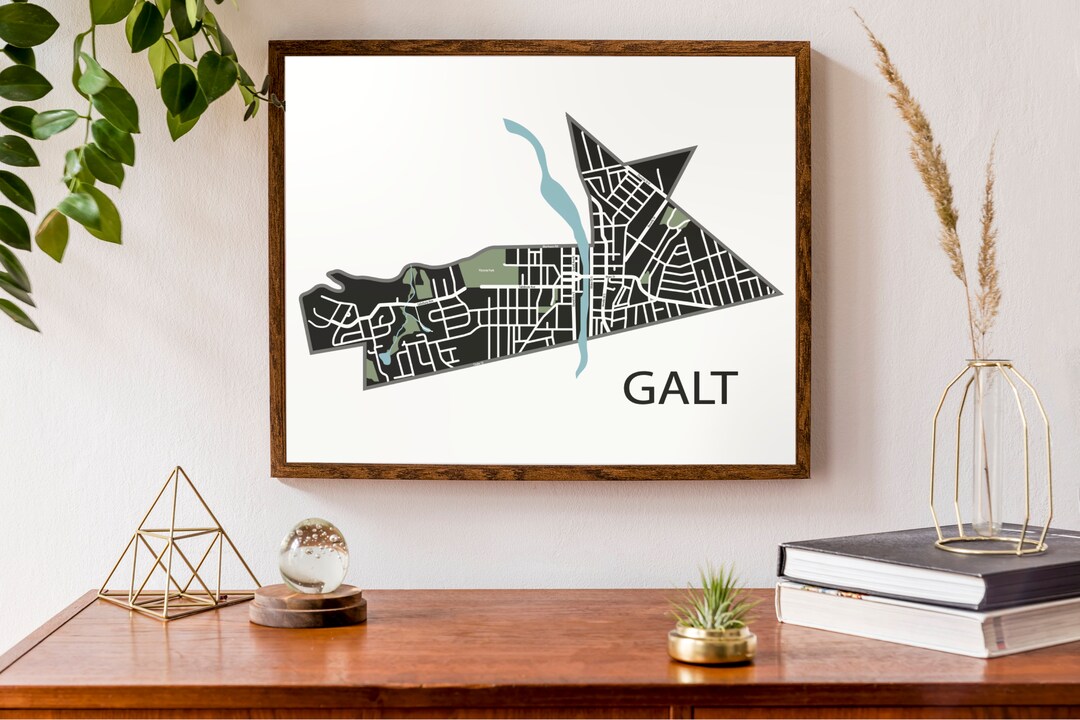 Typographic Map of Galt in Cambridge, Ontario | City Map Print ...