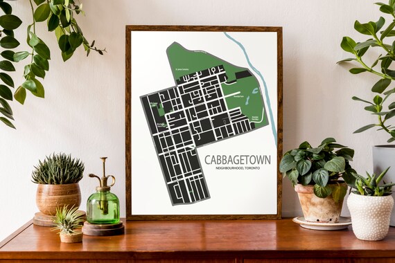 Typographic Map of Cabbagetown Toronto Ontario Canada | Etsy