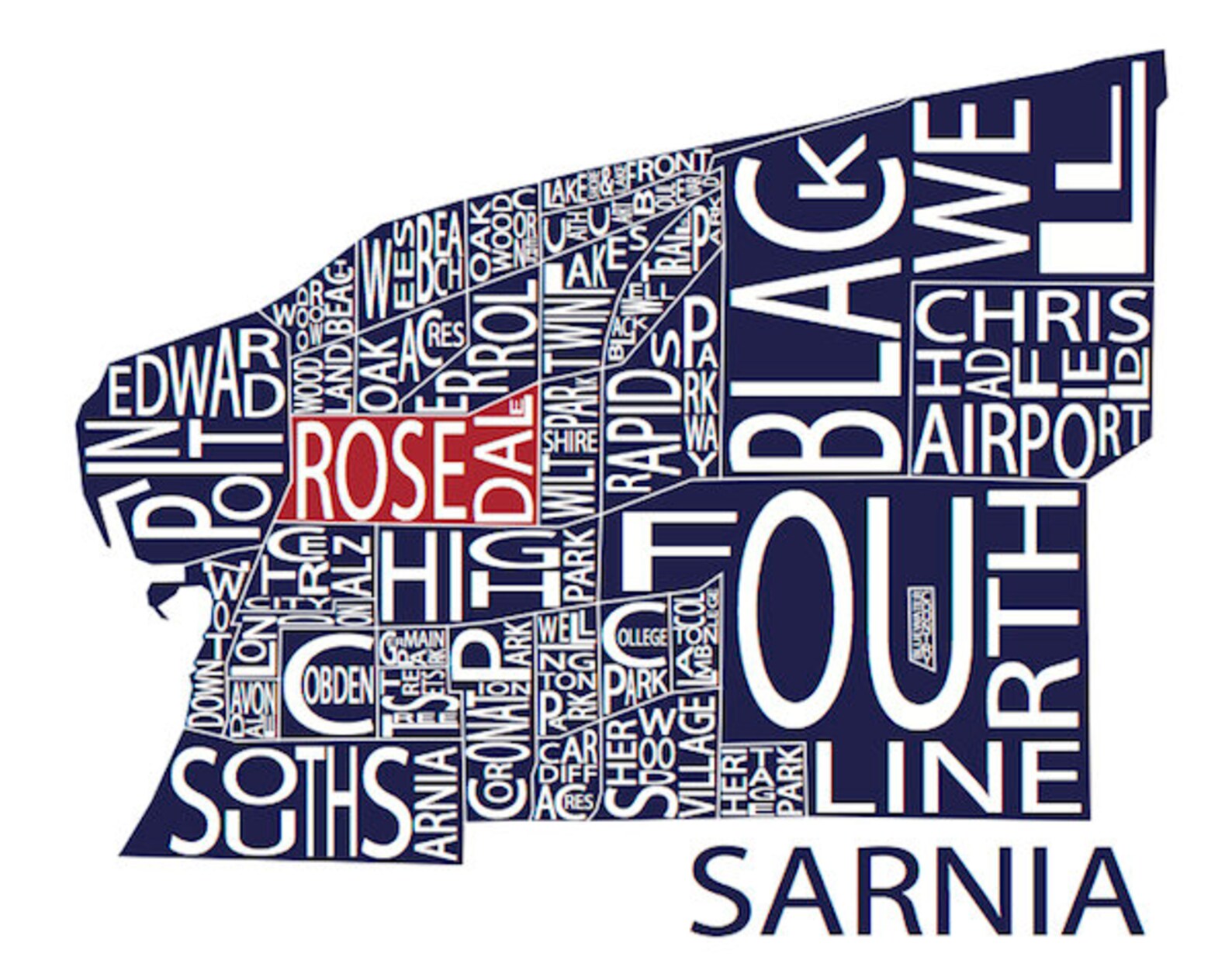 Typographic Map of Sarnia, Ontario | Custom City Print | Lambton County ...