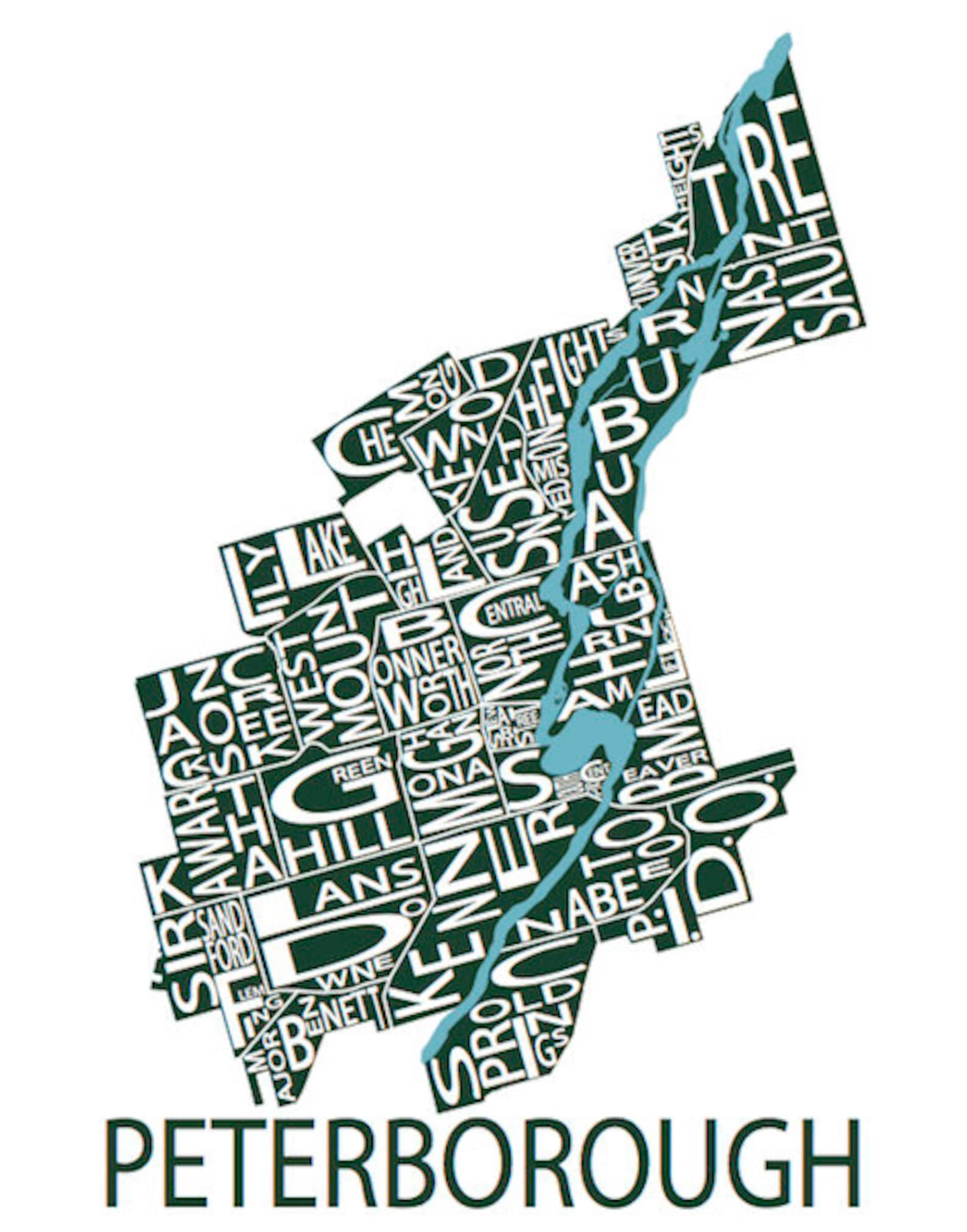 Typographic Map of Peterborough, Ontario | City Map Print ...