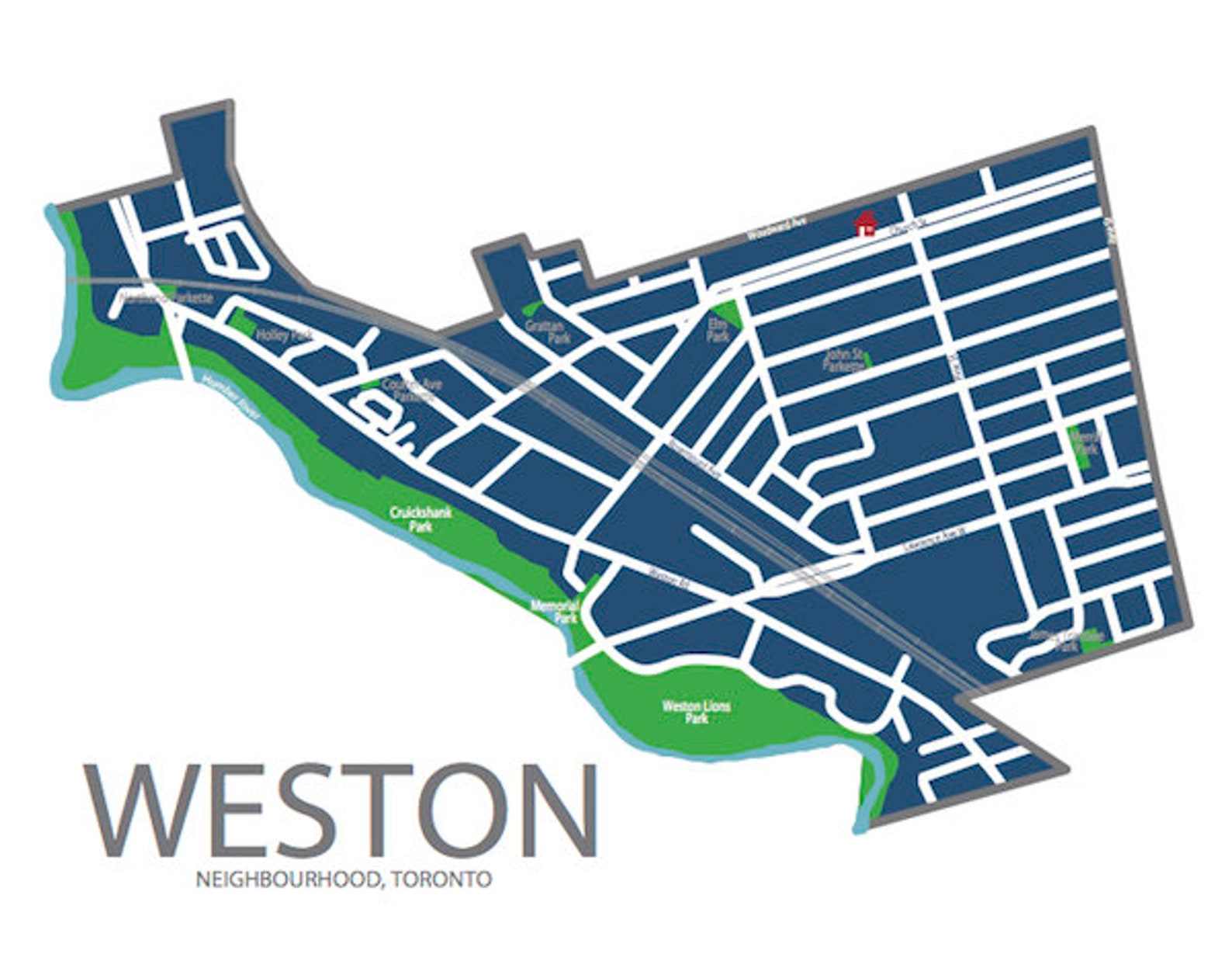 Typographic Map of Weston, Toronto, Ontario Toronto Neighbourhood Map ...