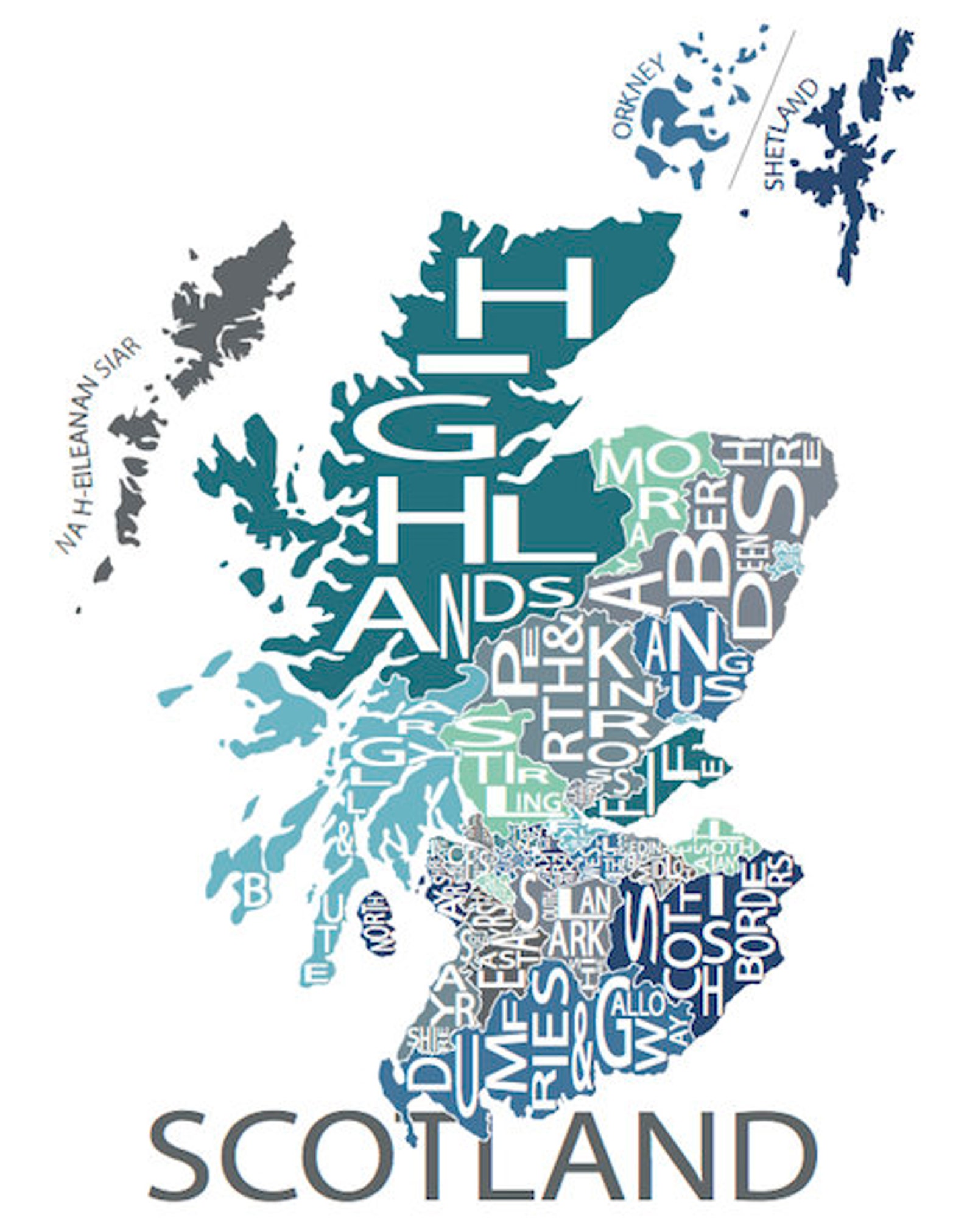Typographic Map of Scotland Country Map Print European Map - Etsy