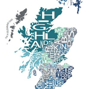 Typographic Map of Scotland | Country Map Print | European Map | United ...