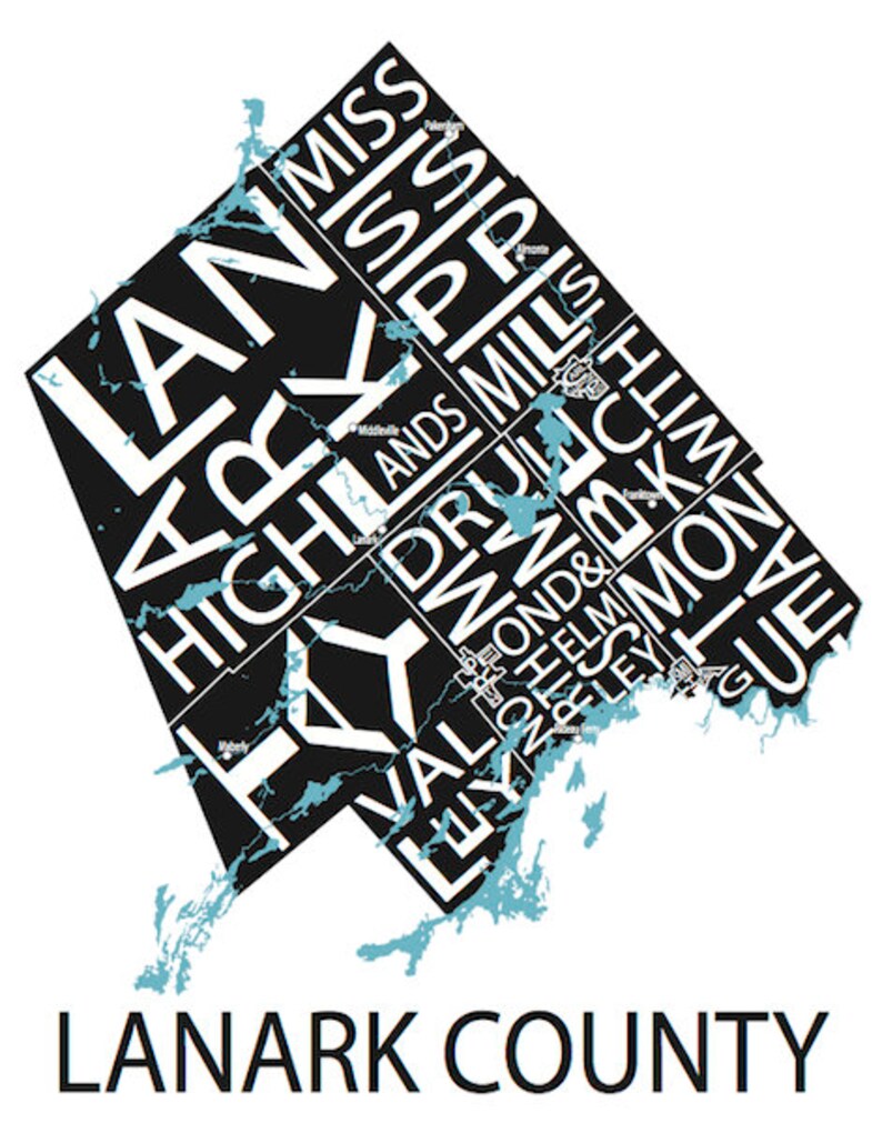 Typographic Map of Lanark County County Map Print Ontario - Etsy