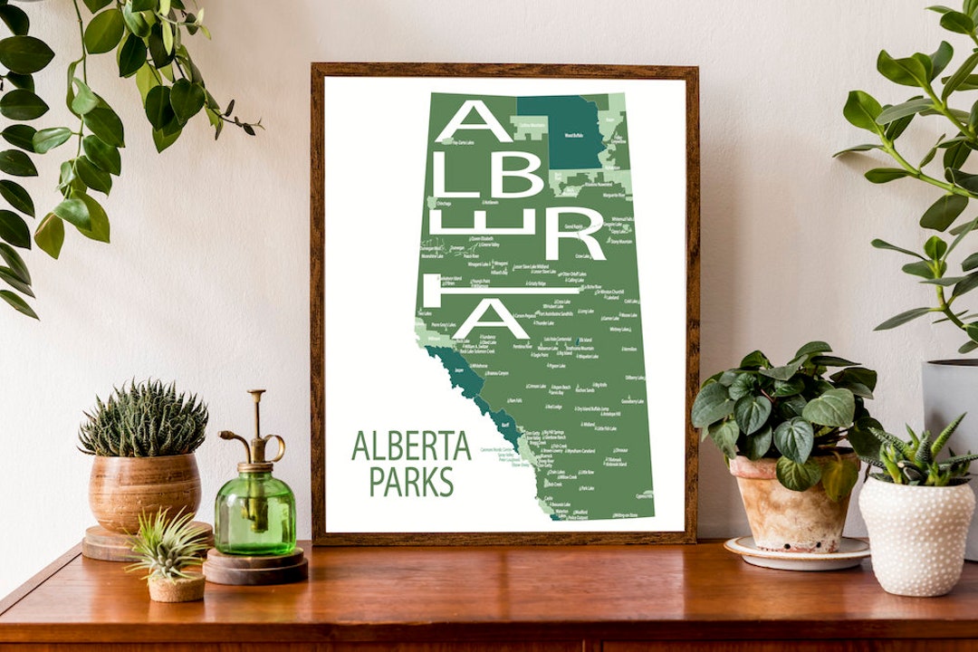 Typographic Map of Parks in Alberta | Alberta Parks Map | Camping Map ...