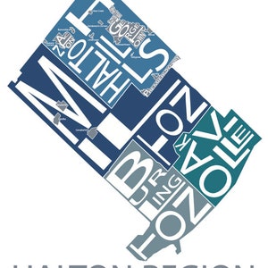 Typographic Map of Acton, Ontario Halton Region Halton Hills City Map ...