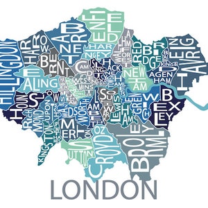 Typographic Map of London, England | United Kingdom UK Neighbourhood ...