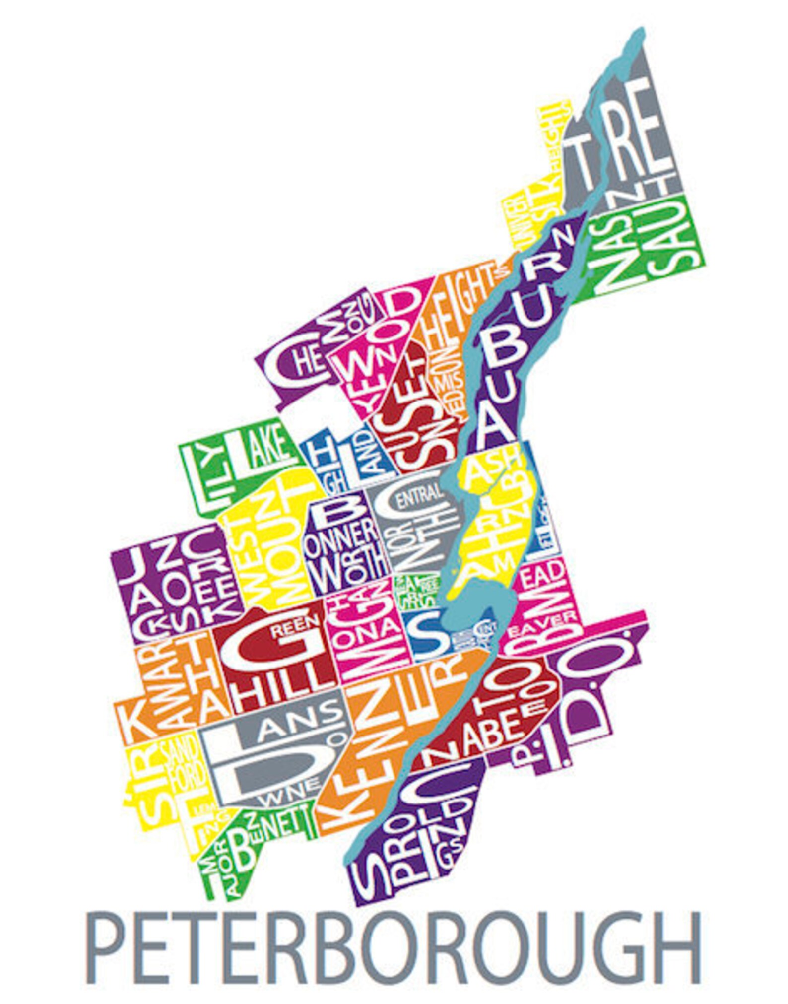Typographic Map of Peterborough, Ontario | City Map Print ...