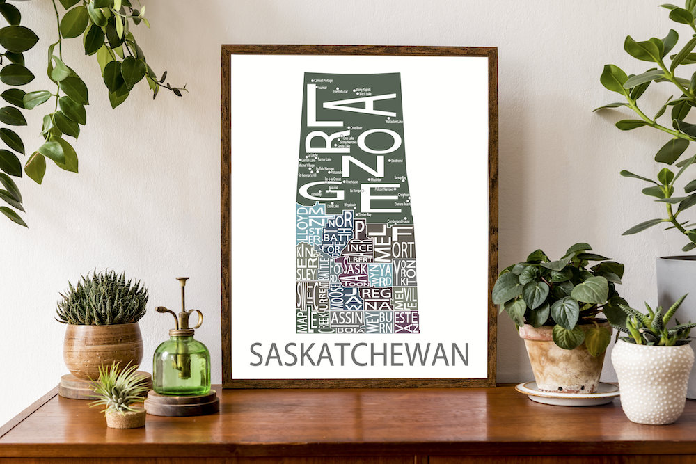 Typographic Map of Saskatchewan, Canada | Provincial Map | Canadian Map ...