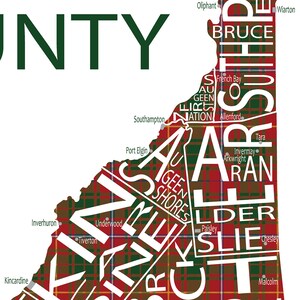 Typographic Map of Bruce County, Ontario | County Map Print | Lake ...