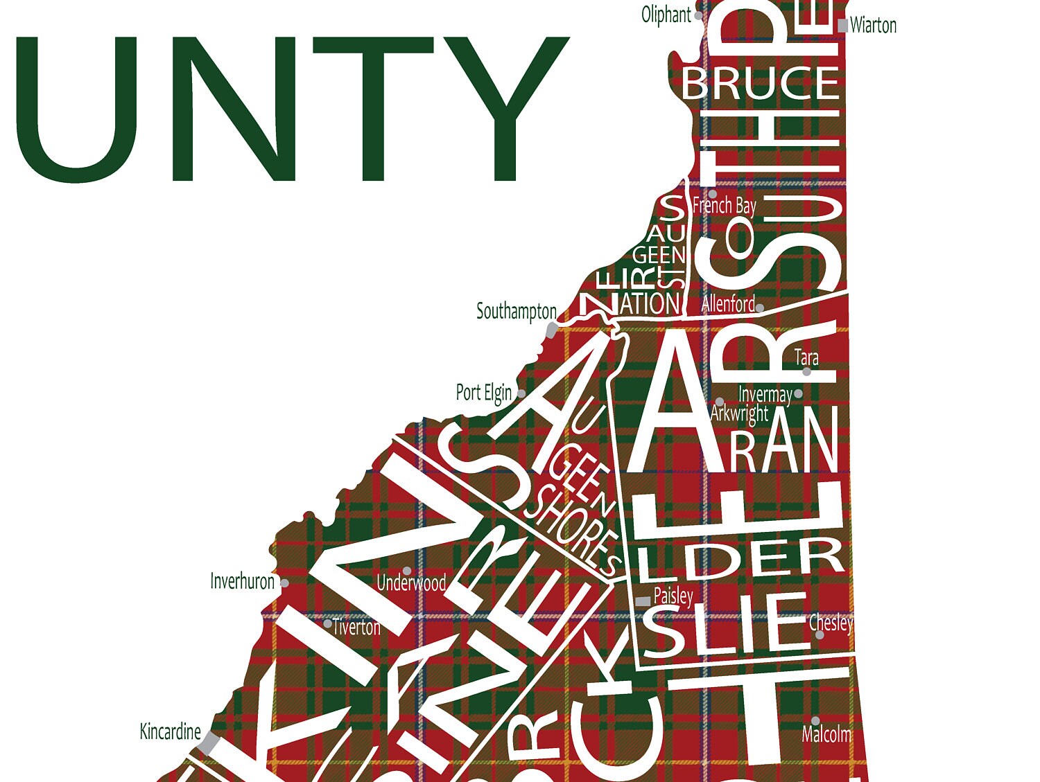 Typographic Map of Bruce County Ontario County Map Print - Etsy Canada
