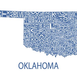 Typographic Map of Oklahoma | USA State Map | OK Counties Map | United ...