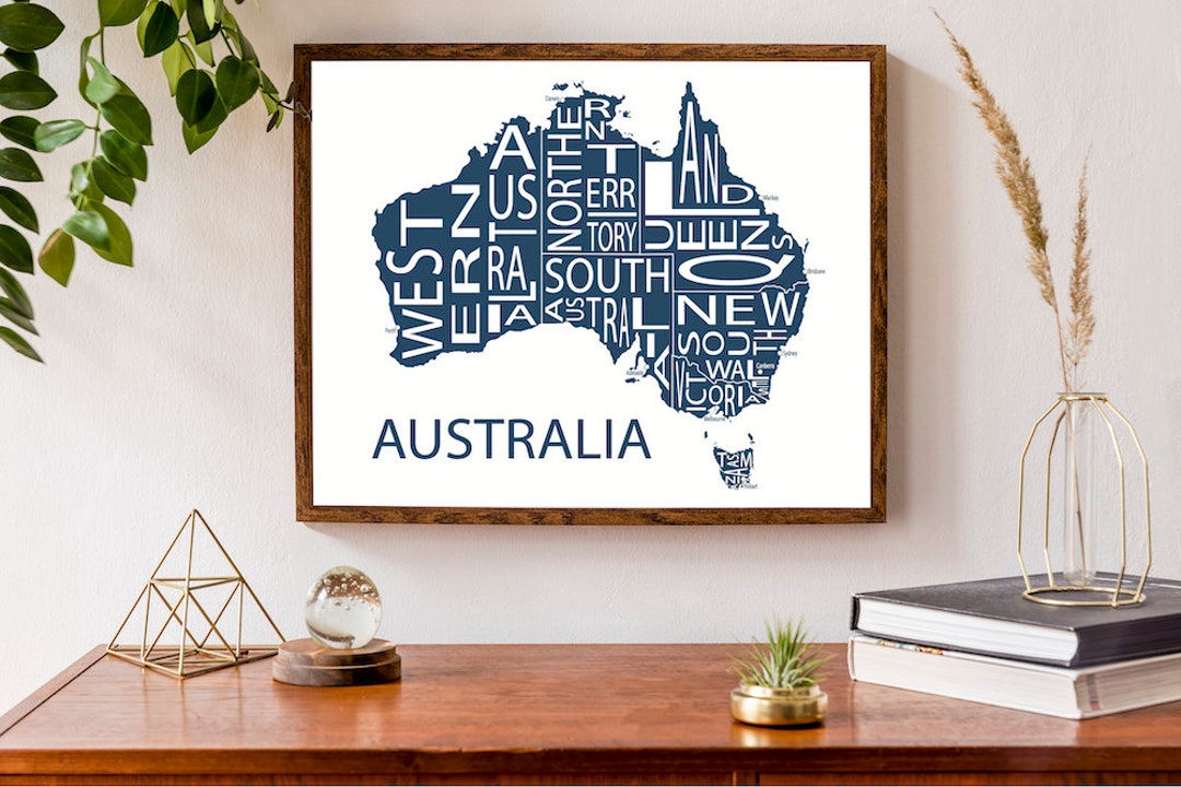 Typographic Map of Australia | Aussie Regional Map With Capitals ...