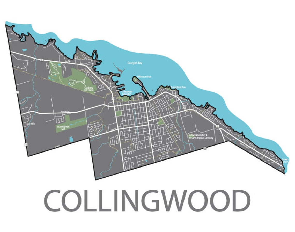Typographic Map of Collingwood Ontario Map Poster City Map | Etsy
