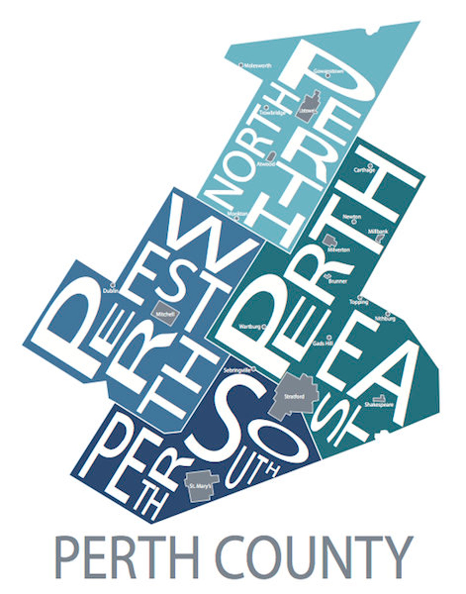 Typographic Map of Perth County Ontario County Map Print | Etsy