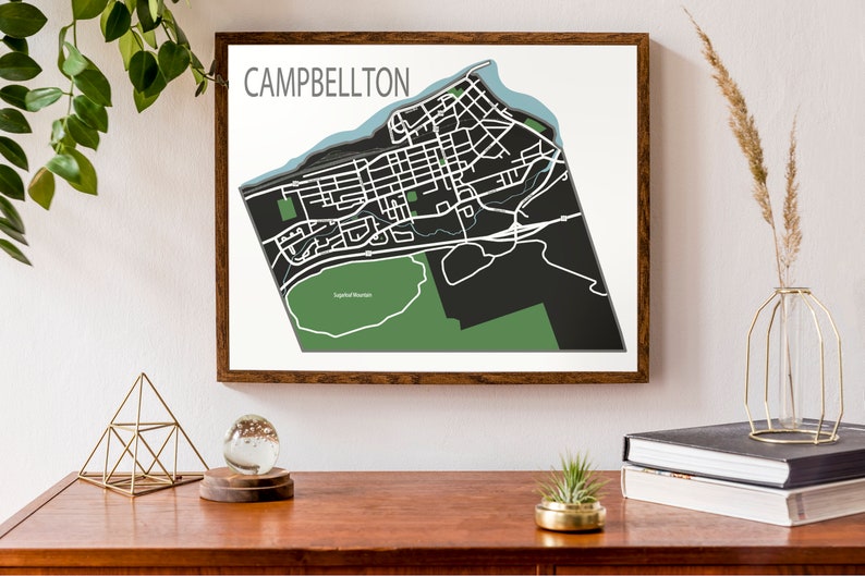 Typographic Map of Campbellton New Brunswick Canada Map | Etsy