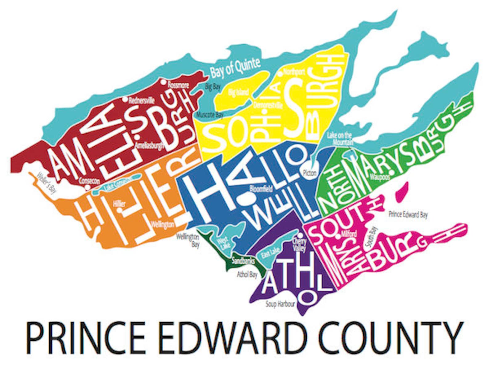 Typographic Map of Prince Edward County County Map Print - Etsy Canada
